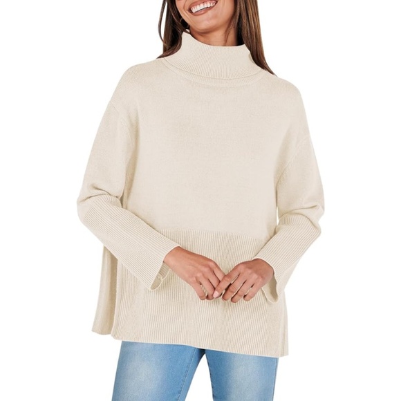 anrabess | Sweaters | Oversized Split Hem Turtleneck Sweater In Khaki ...